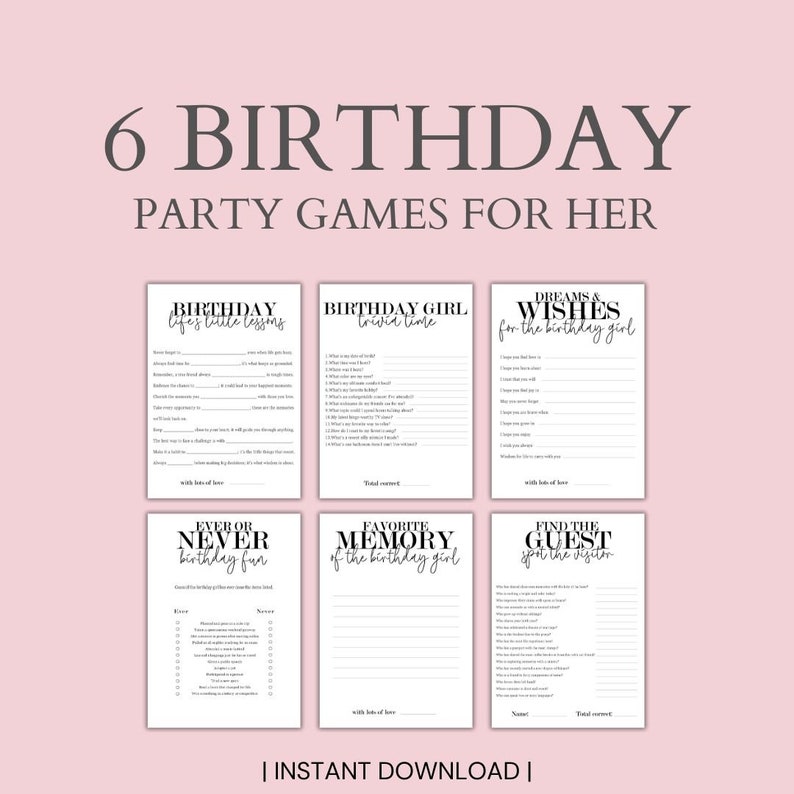 6 Printable Birthday Party Games for Her Who Knows the Birthday Girl ...