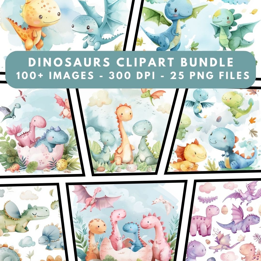 Watercolor Dinosaur Clipart Bundle, 25 PNG Files - Etsy