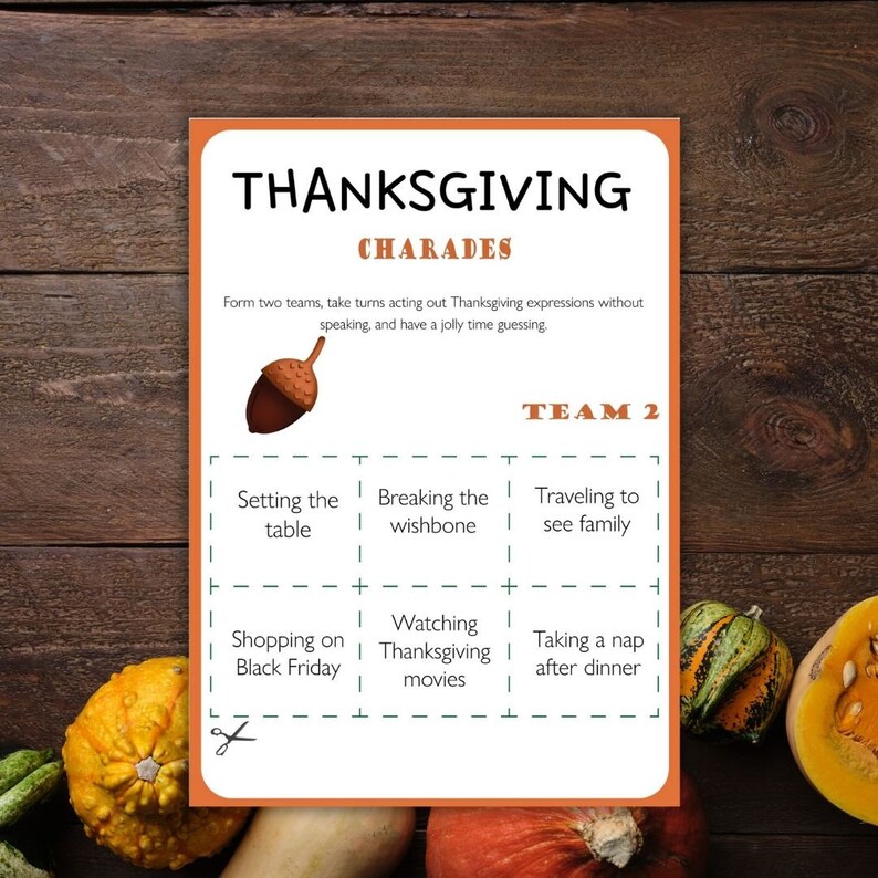 Thanksgiving Team Charades Thanksgiving Games, Thanksgiving Printable ...