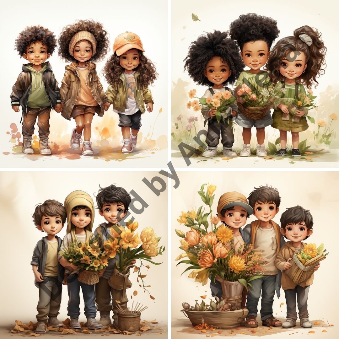 Spring Kids Clipart Bundle – 45 PNG Images for Designers (digital ...