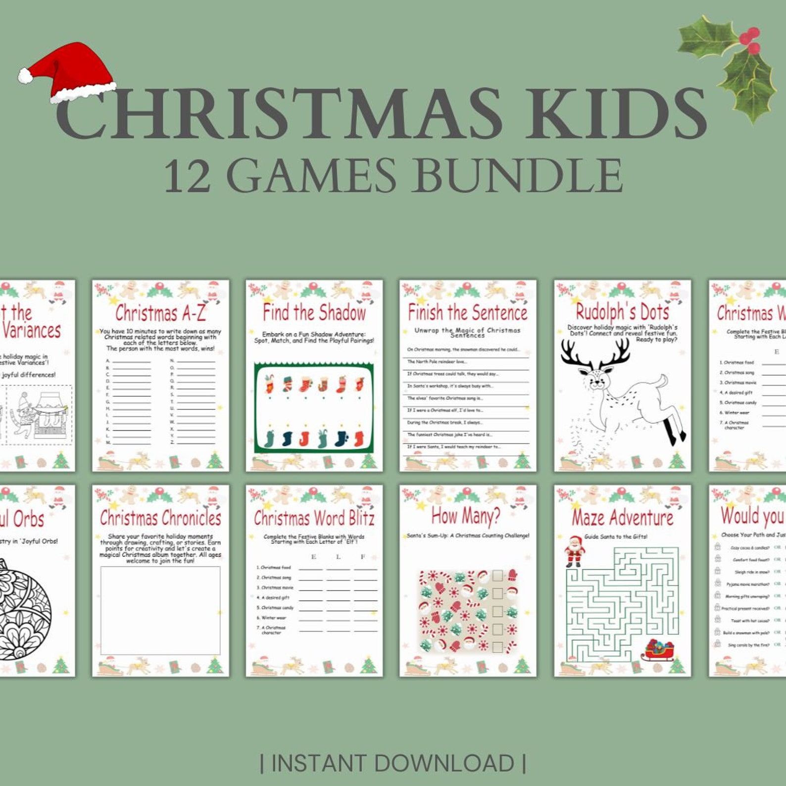 12 Christmas Games Bundle, Family Christmas Game, Christmas Party Games ...