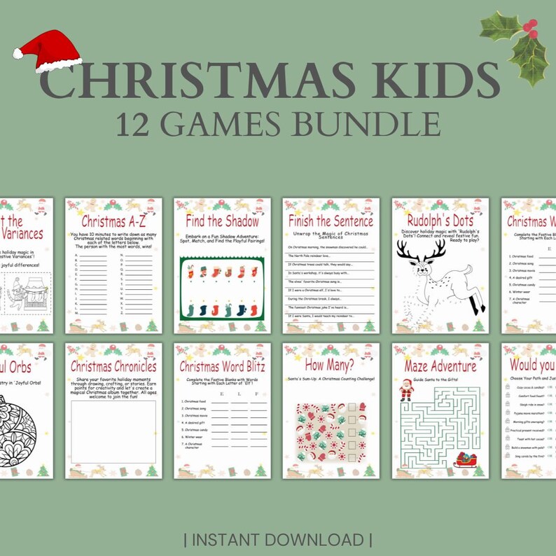 12 Christmas Games Bundle, Family Christmas Game, Christmas Party Games ...