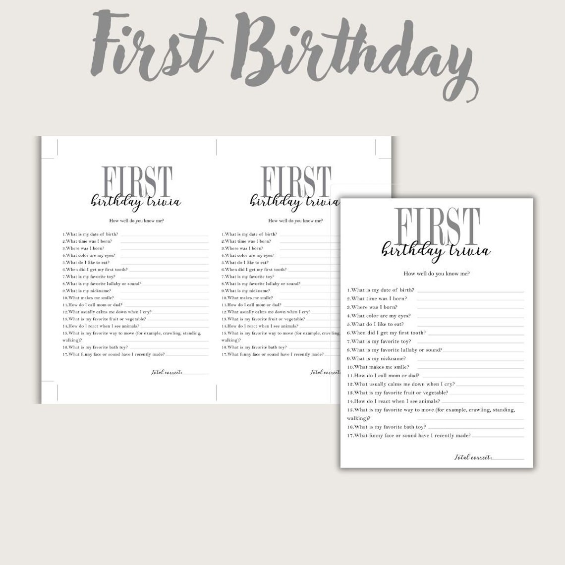 First Birthday Games Bundle, Party Trivia, Time Capsule (digital ...