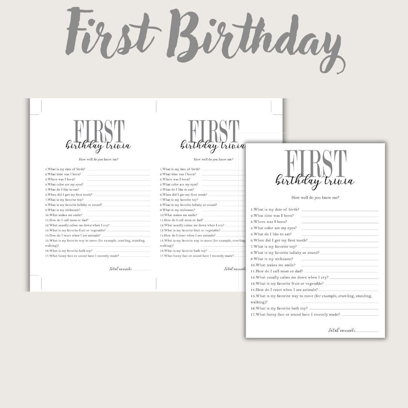 First Birthday Games Bundle, Party Trivia, Time Capsule (digital ...