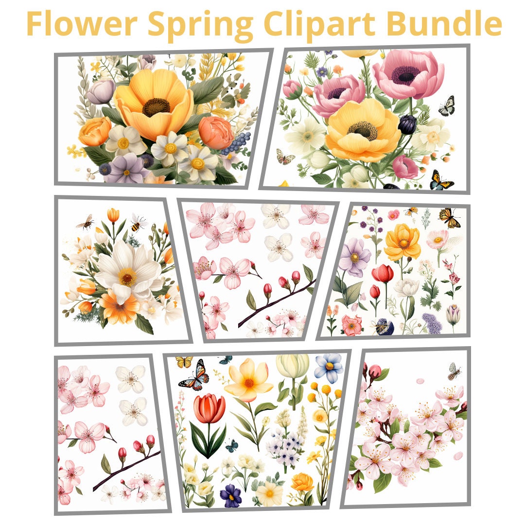 Watercolor Spring Flower Clipart Bundle, 400 DPI (PNG) - Etsy
