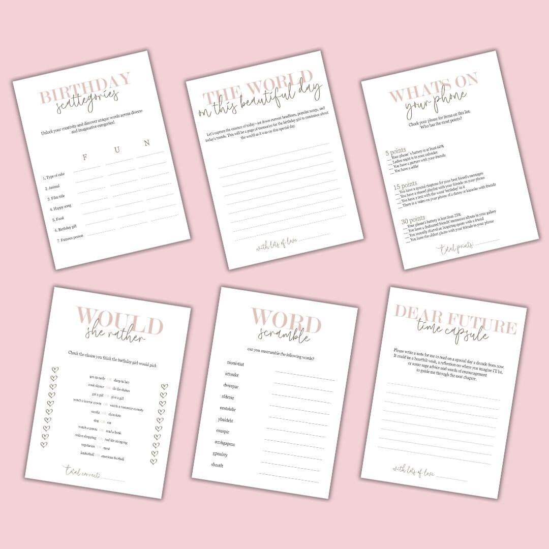 Birthday Games for Her: Printable Party Games Bundle (digital Download ...
