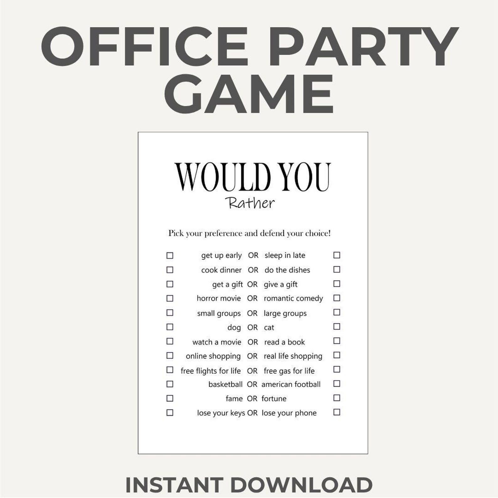 Would You Office Party Game Printable, Icebreaker, Coworker Bonding ...