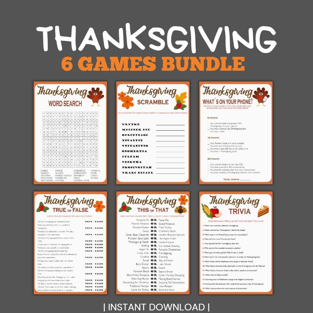 Thanksgiving Games Bundle, Thanksgiving Printable Games, Thanksgiving ...