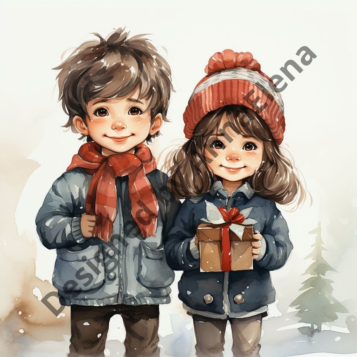 50 Christmas Kids Clipart, Watercolor Kids Art, Winter Art, Digital Art ...