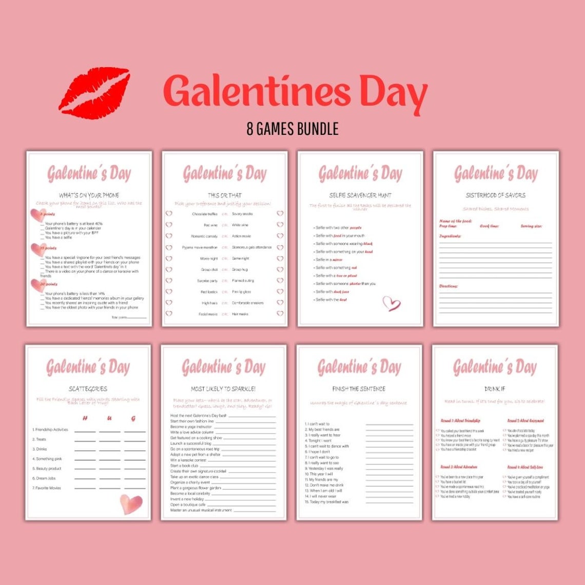 Galentines Day Games Printable Ladies Night Galentine Day Party Bundle ...