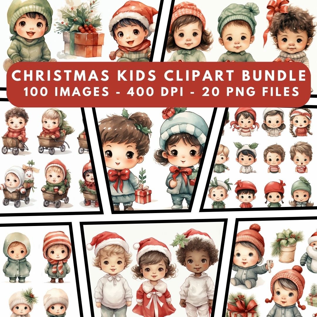 Watercolor Christmas Kids Clipart, Winter Art, Commercial Use (PNG ...
