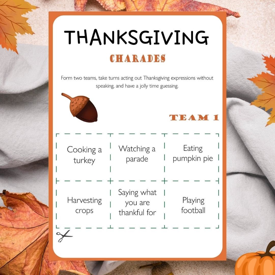 Thanksgiving Team Charades Thanksgiving Games, Thanksgiving Printable ...