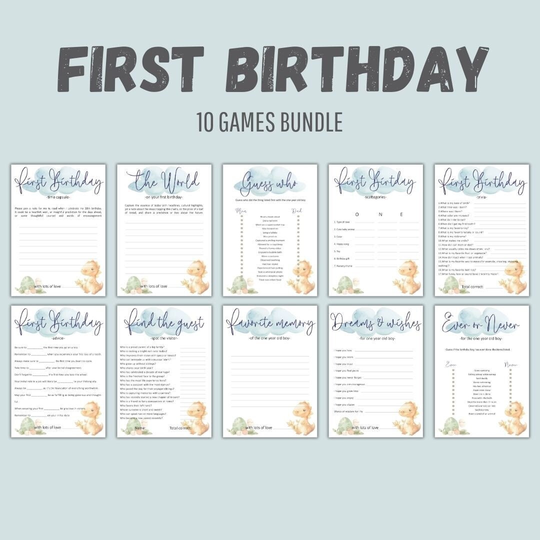 Boy's 1st Birthday Party Games Bundle: 10 Fun Activities (digital ...