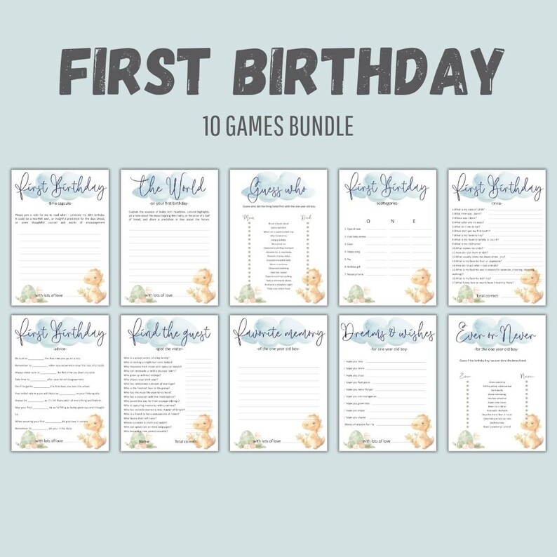 Boys 1st Birthday Party Games Bundle One Year Old, Printable Games for ...