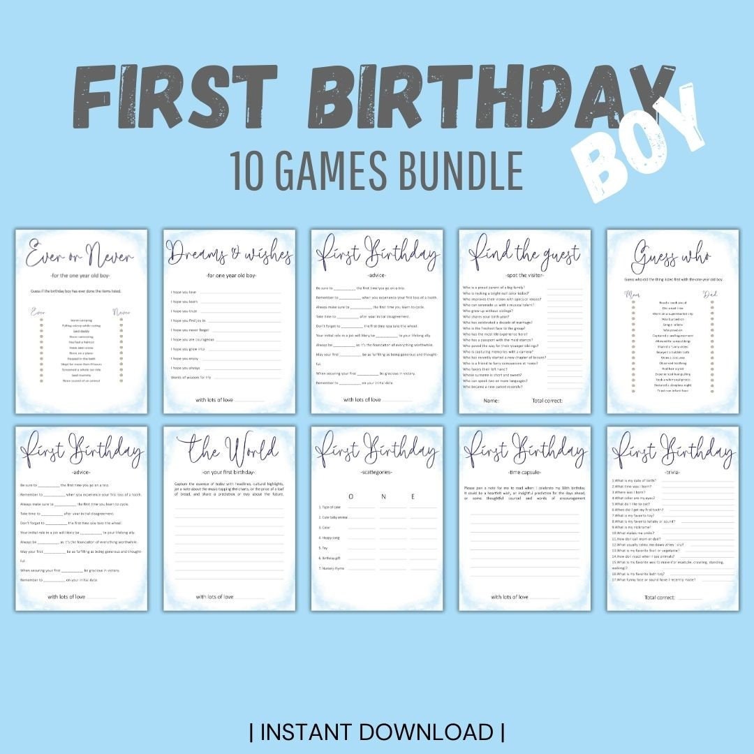 Boy 1st Birthday Party Games Bundle One Year Old, Printable Games for ...