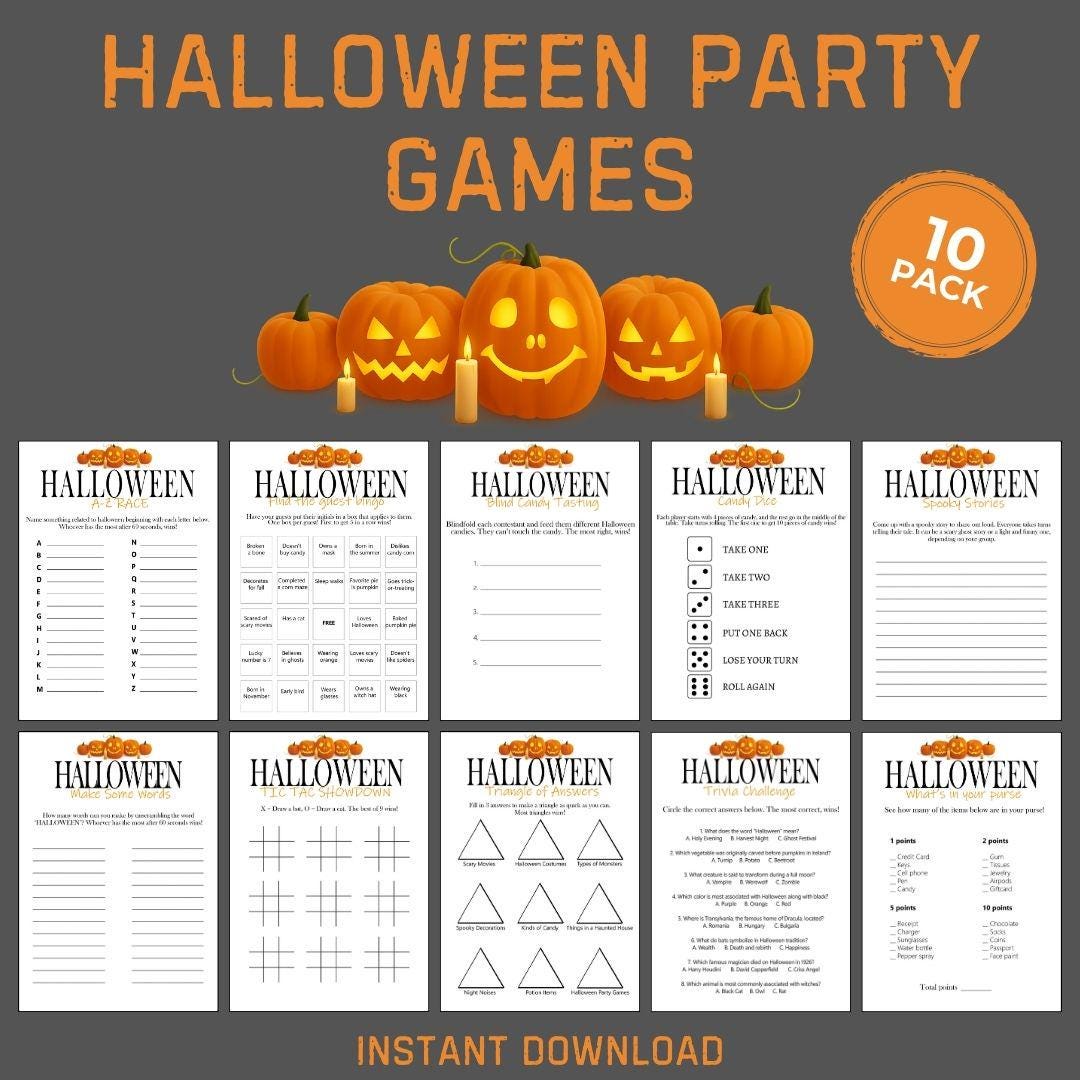 Printable Halloween Party Games Bundle – 10 Fun Activities (digital ...