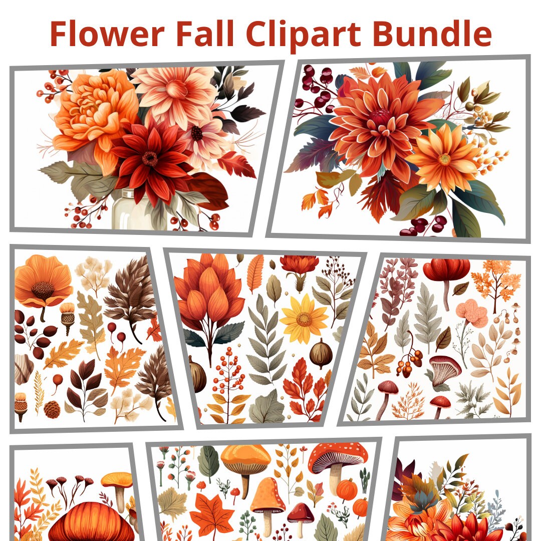 Watercolor Fall Flower Clipart Bundle, Autumn Floral PNG (400 DPI) - Etsy