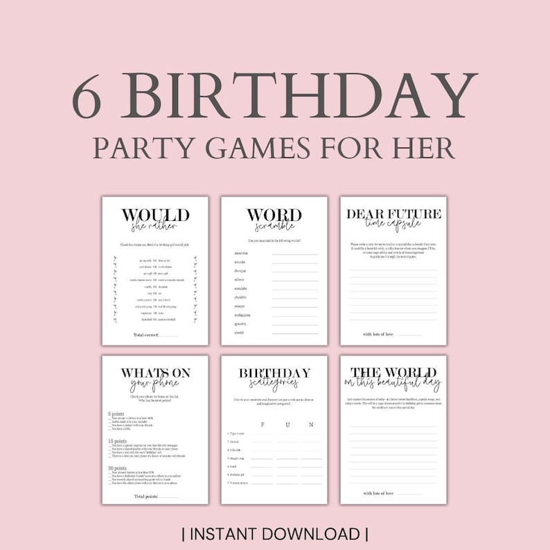Who Knows the Birthday Girl Best 6 Printable Birthday Party Games for ...