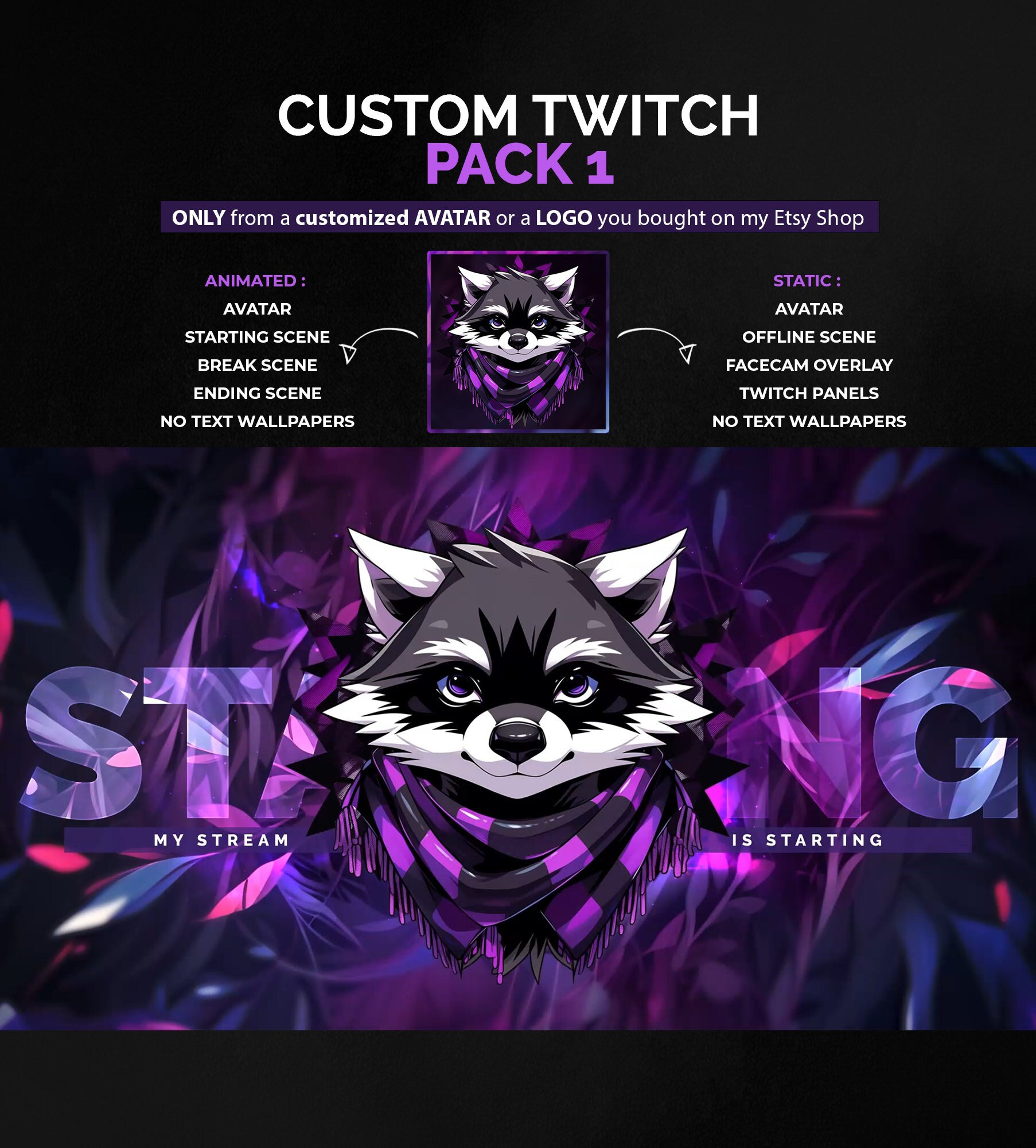 Custom Twitch Pack 1 | Customized From Your Unique Avatar/logo | Twitch ...
