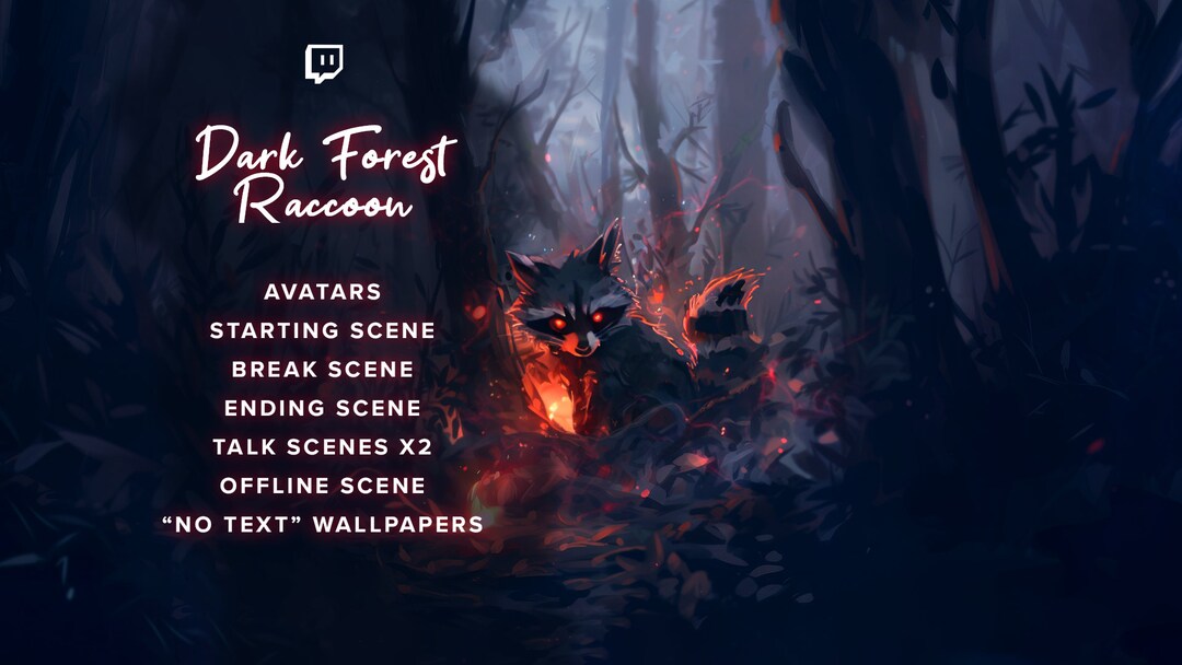 Twitch Stream Scenes - Dark Forest Raccoon - Animated Avatar Raccoon ...