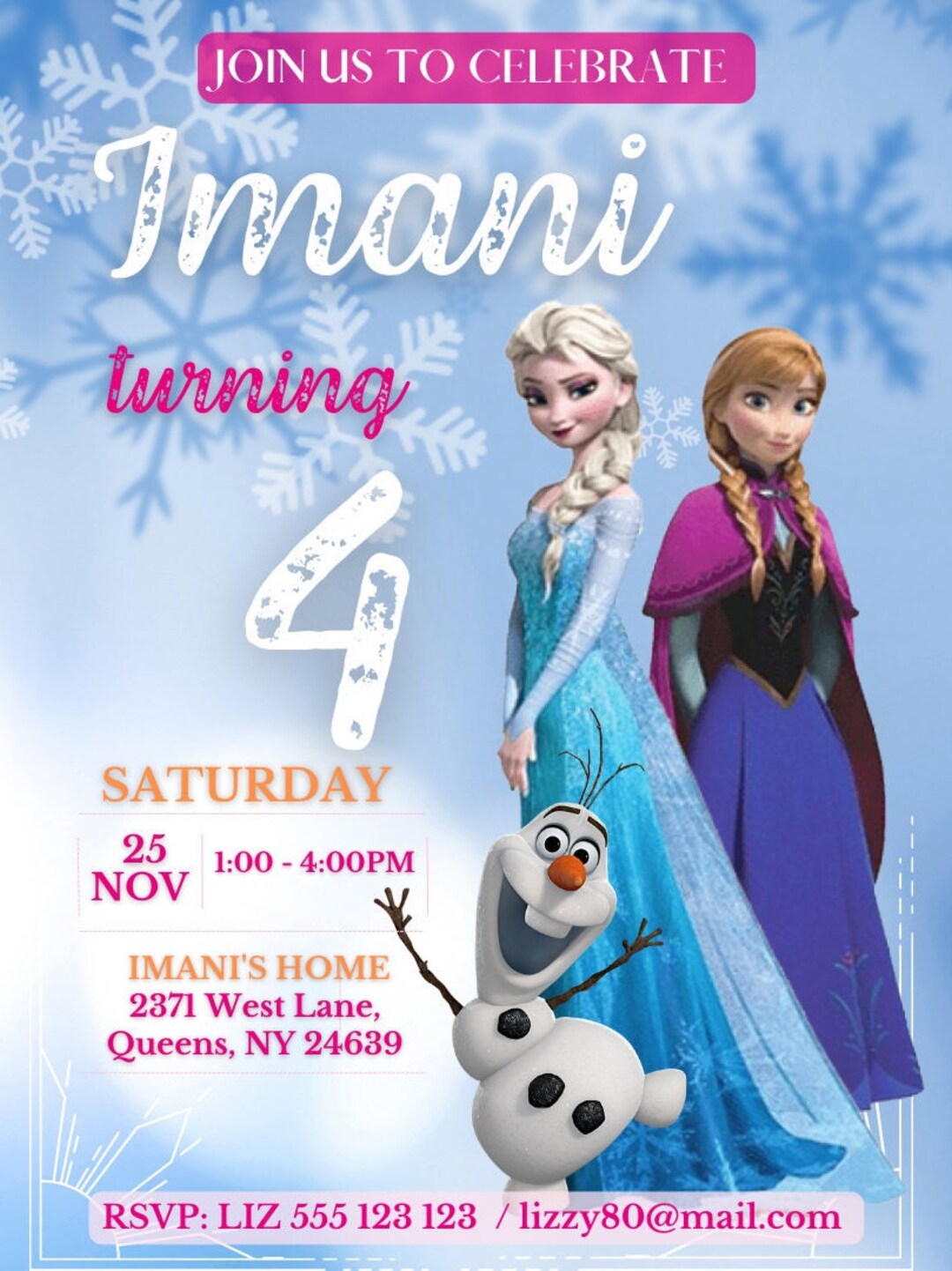Frozen Elsa Editable Birthday Invitation | Printable Birthday Party ...