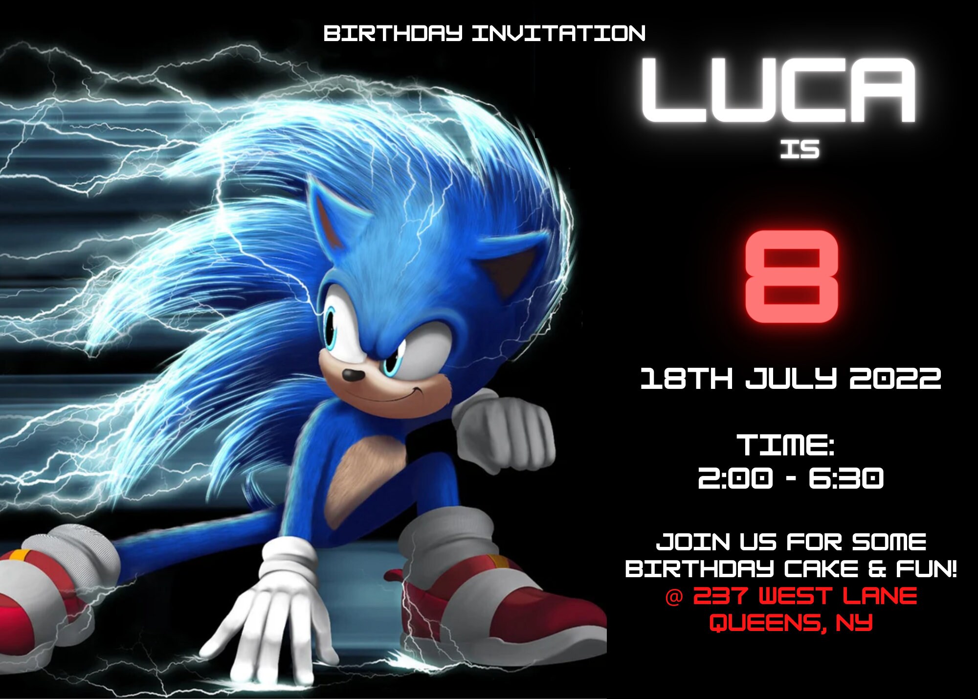 Sonic the Hedgehog Birthday Invitation | Super Sonic Birthday Party ...