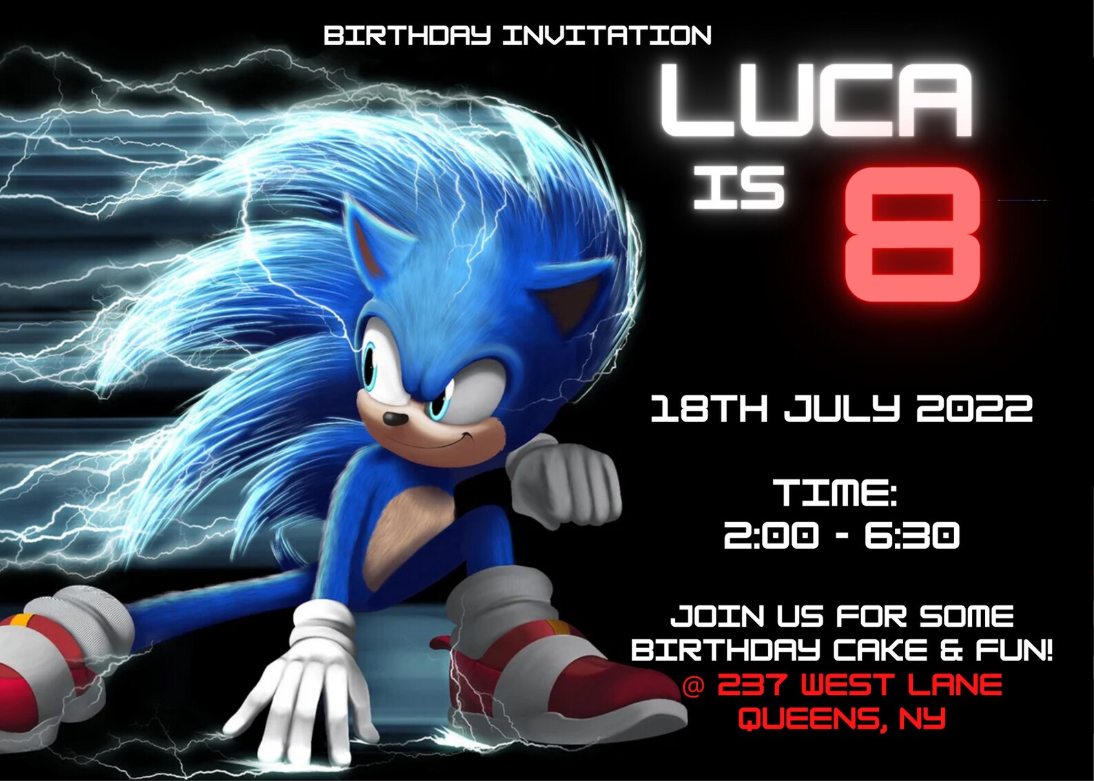 Sonic the Hedgehog Birthday Invitation | Super Sonic Birthday Party ...