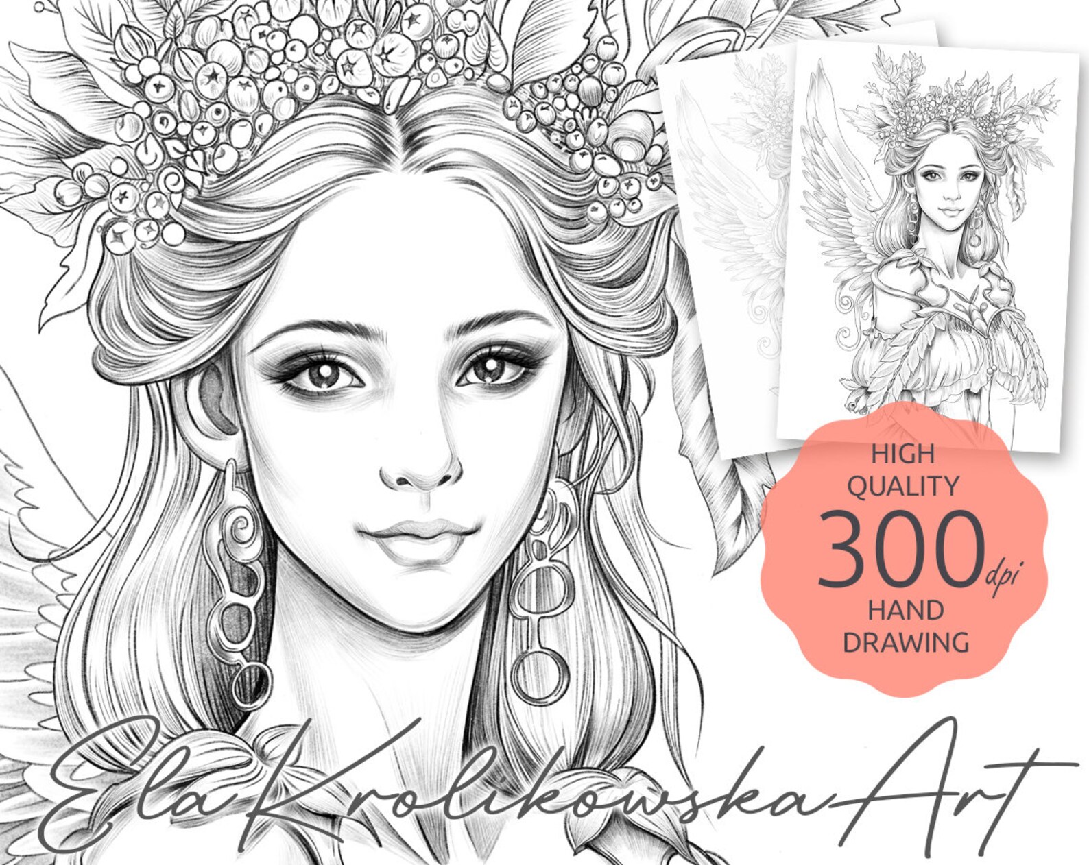 Spring Fairy - Premium Coloring Page, Grayscale Coloring Page ...
