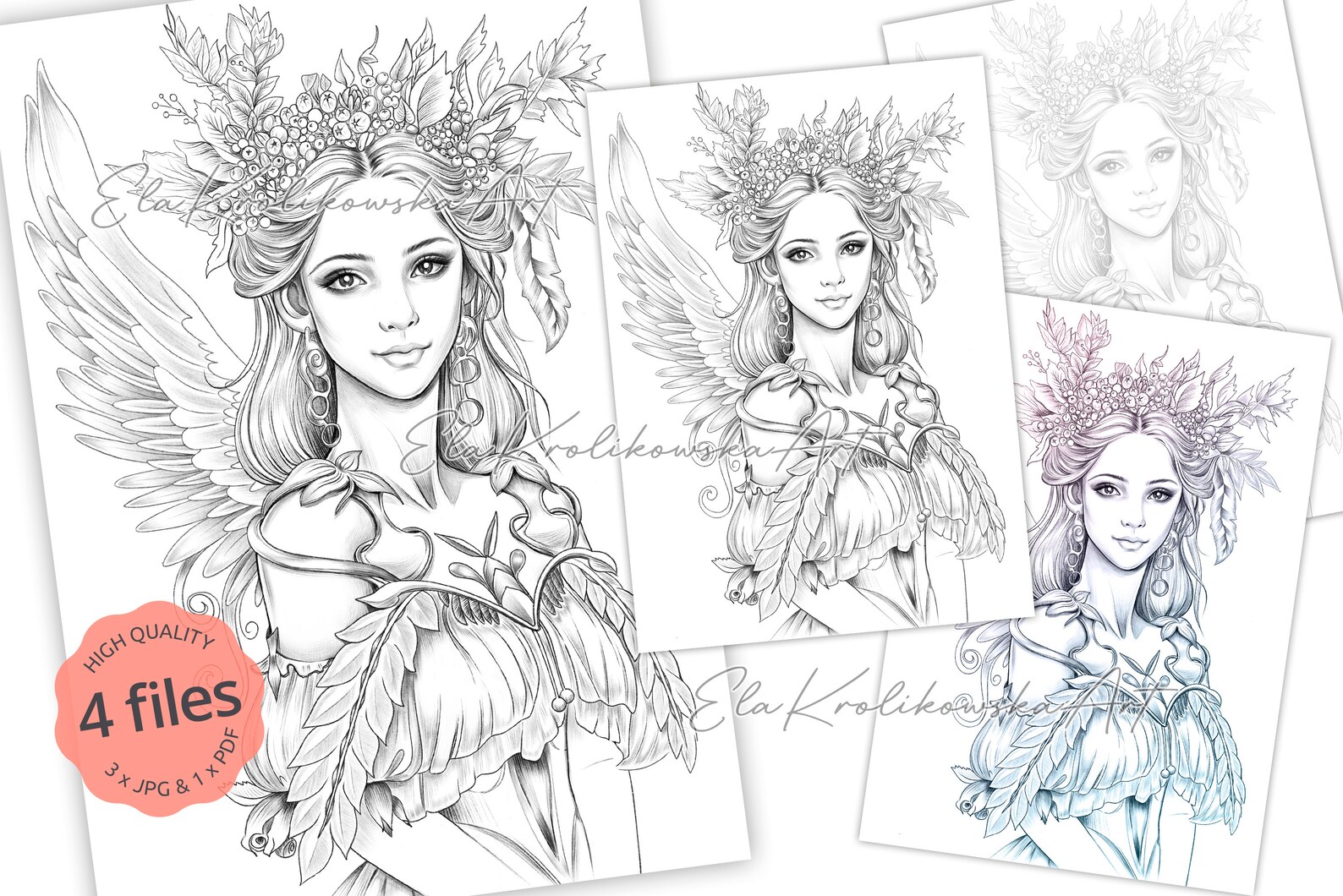 Spring Fairy - Premium Coloring Page, Grayscale Coloring Page ...