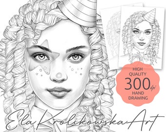 Satin Girl - Premium Coloring Page, Grayscale Coloring Page, Printable ...