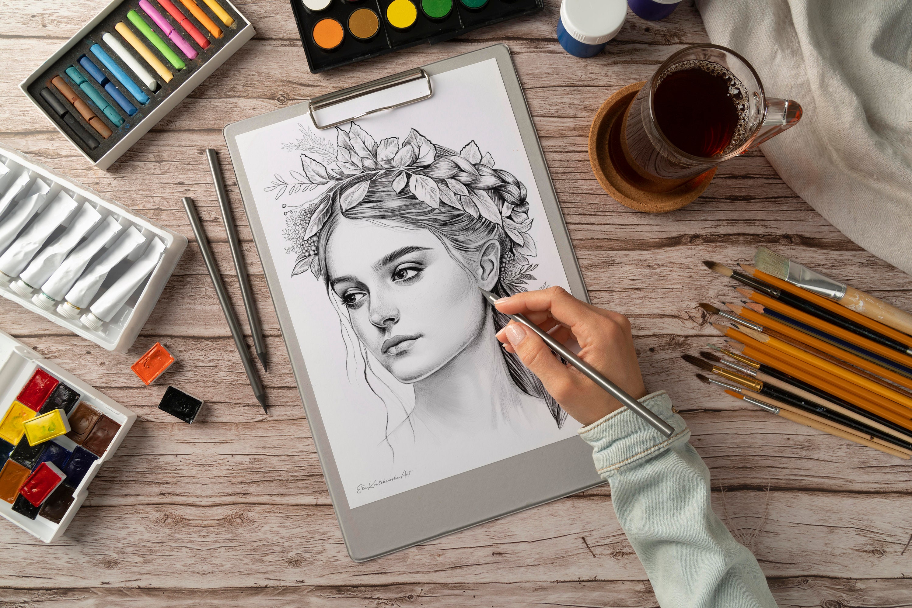 Wreath - Premium Coloring Page, Grayscale Coloring Page, Printable ...