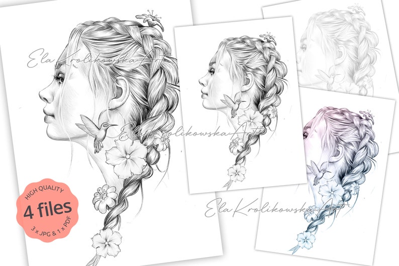 Braid - Premium Coloring Page, Grayscale Coloring Page, Printable Adult ...