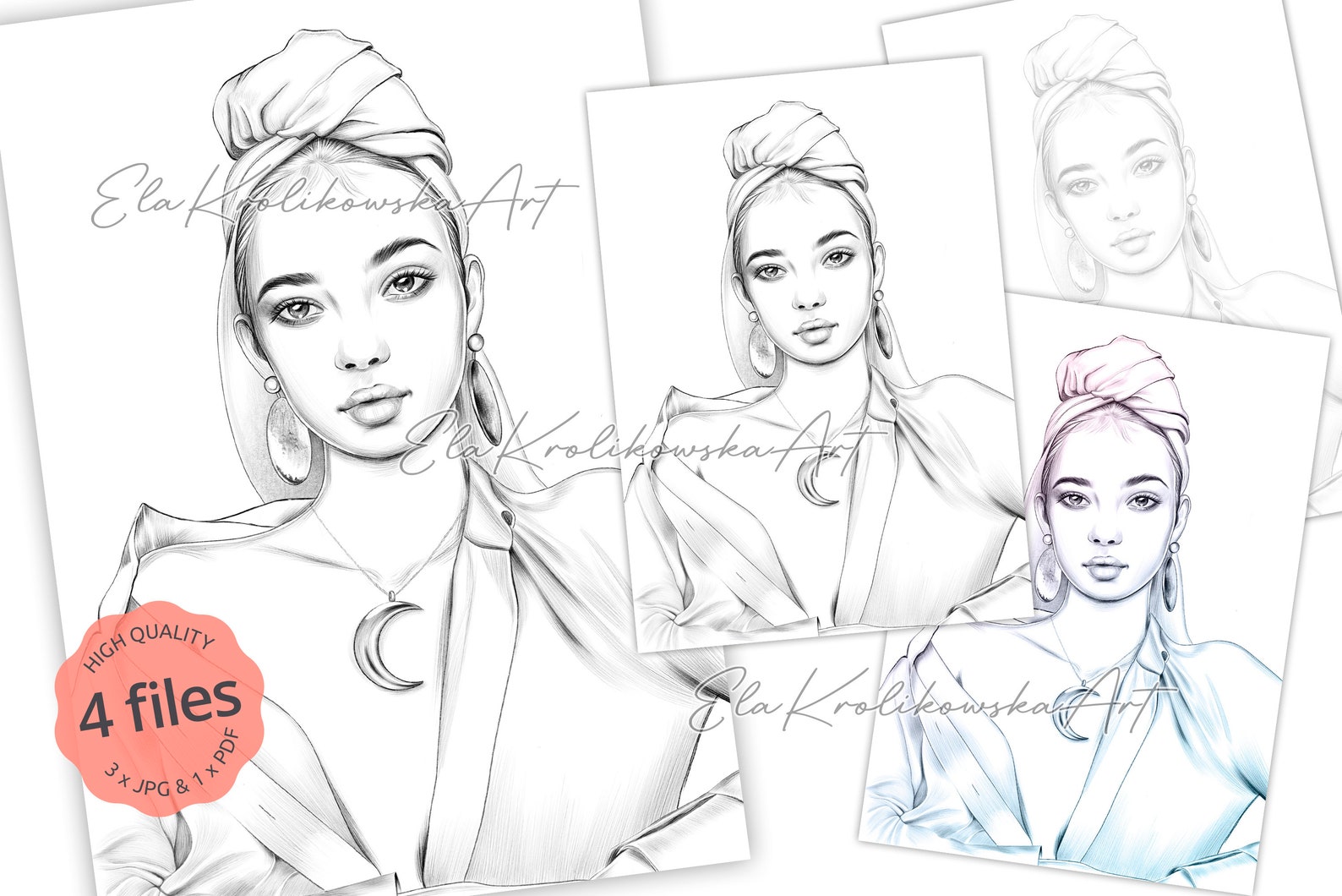 Satin Girl - Premium Coloring Page, Grayscale Coloring Page, Printable ...