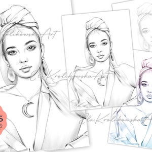 Satin Girl - Premium Coloring Page, Grayscale Coloring Page, Printable ...