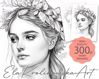 Satin Girl - Premium Coloring Page, Grayscale Coloring Page, Printable ...