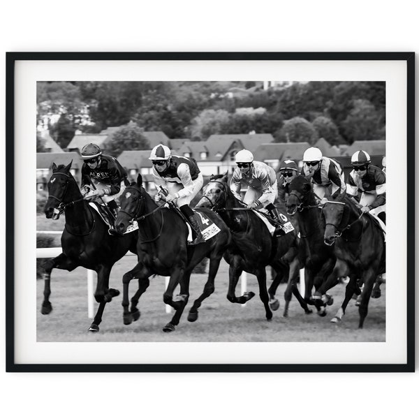 Black and White Horse Racing Print - Etsy