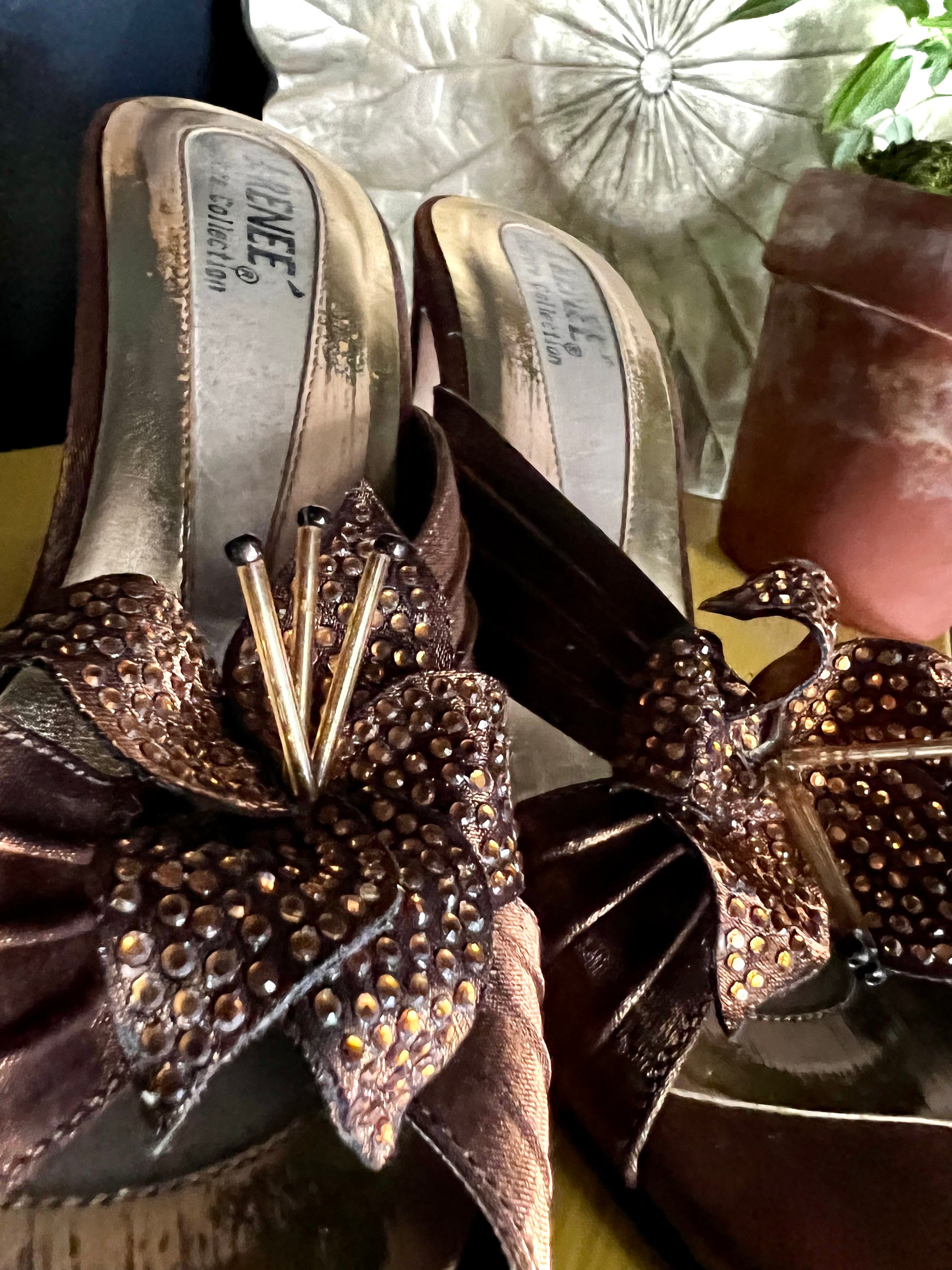 Metallic Copper Bronze Flower Rhinestones Size 7 Formal Shoes J Renee ...