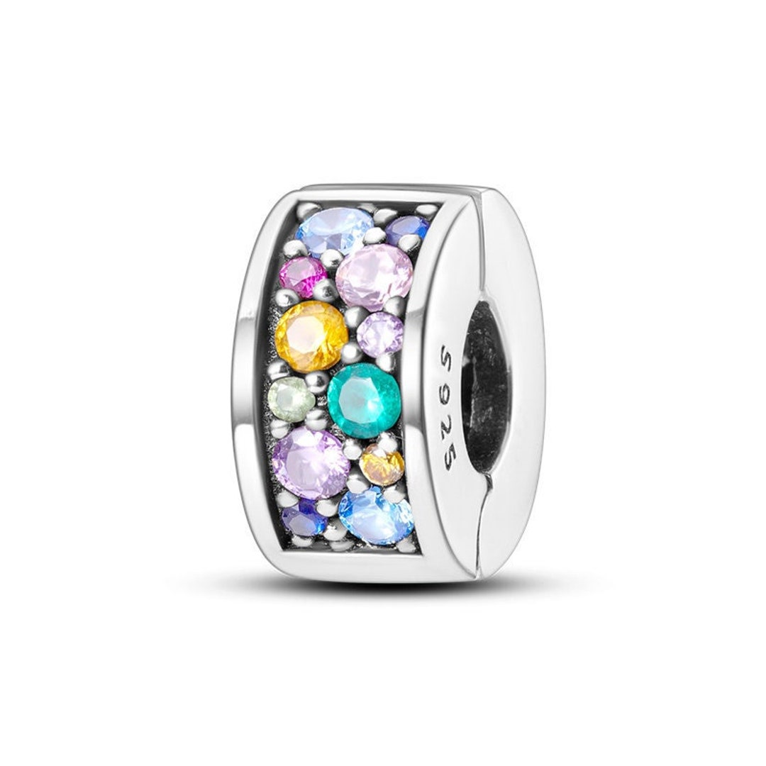 Double Row Rainbow Crystal Spacer Clip Charm Pandora Bracelet Compat ...