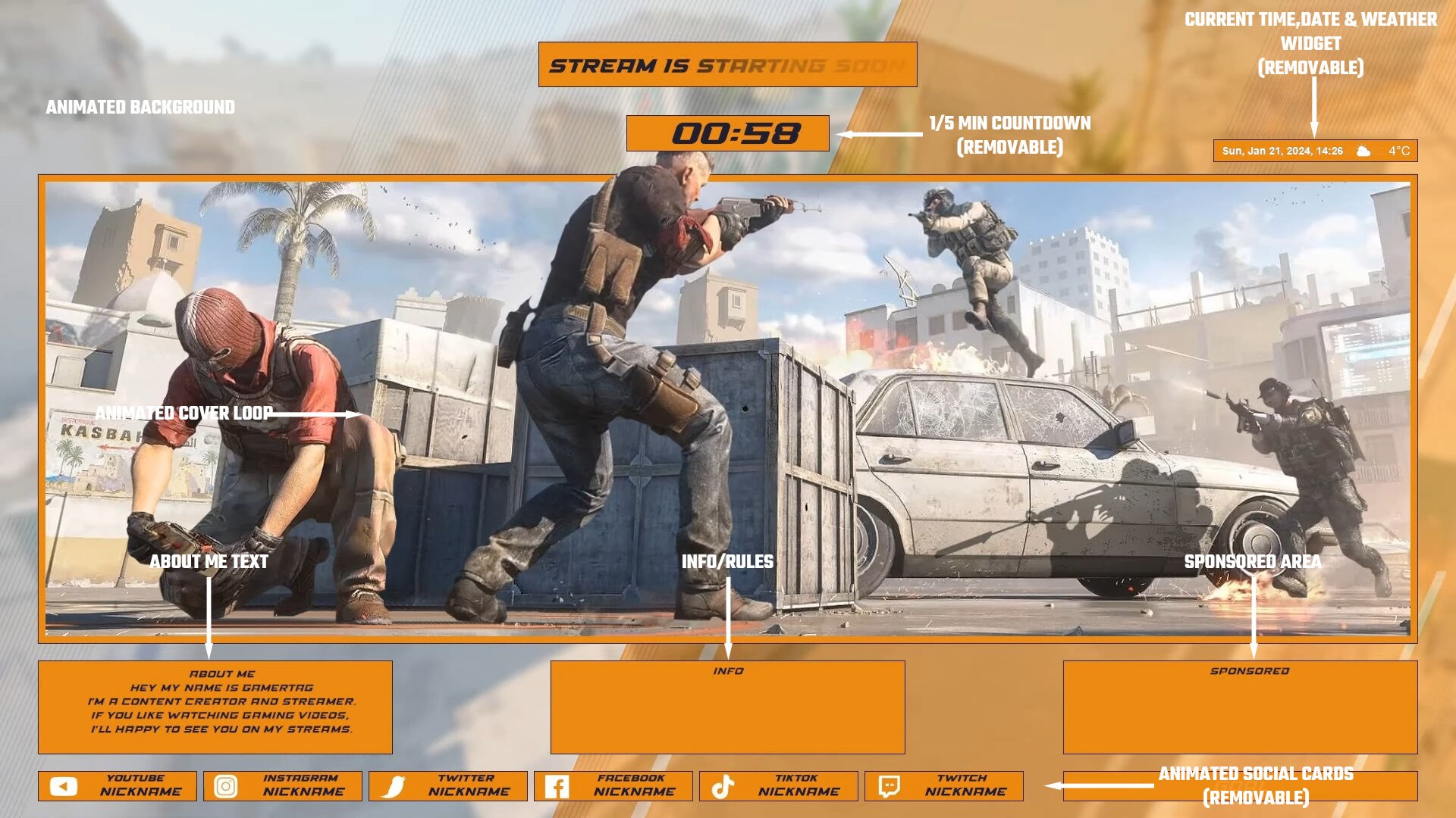 Counter-strike Animated Stream Overlay for OBS. Twitch, Youtube, Kick ...