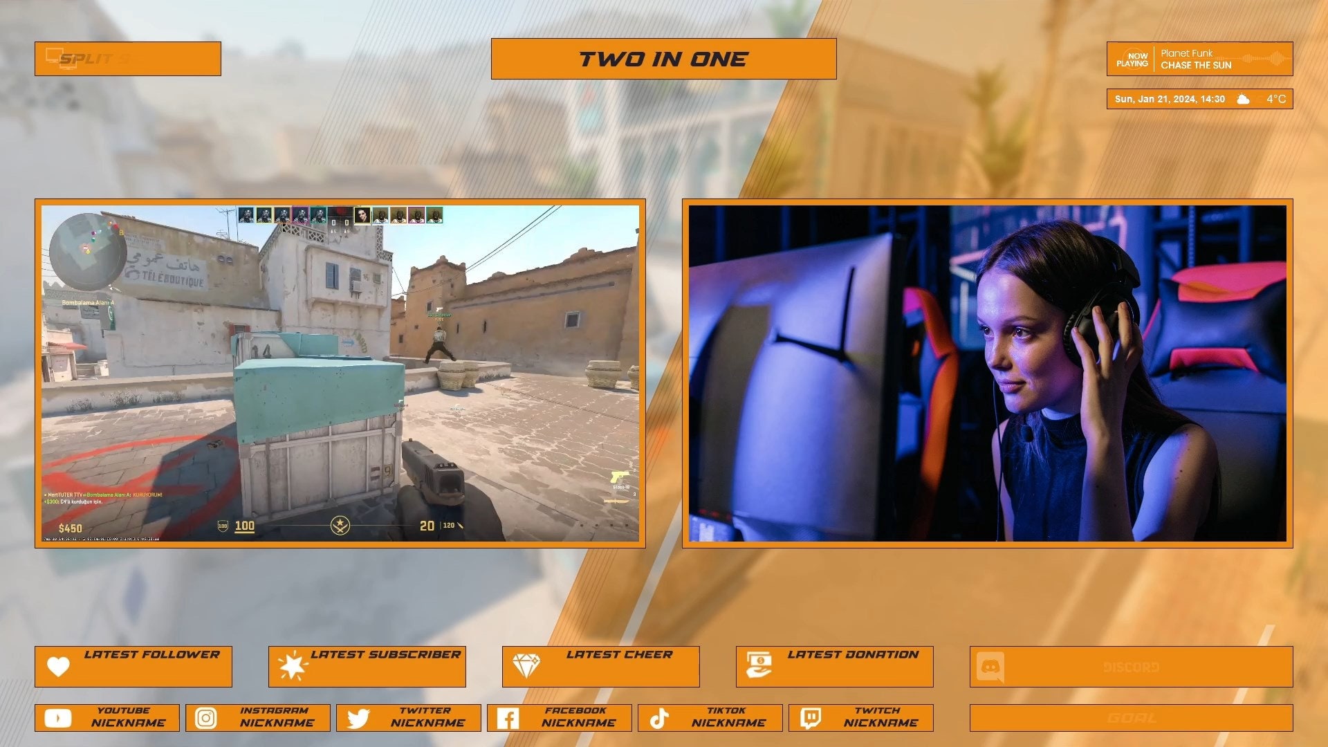 Counter-strike Animated Stream Overlay for OBS. Twitch, Youtube, Kick ...