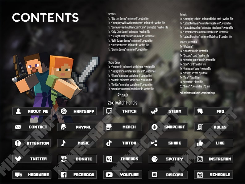 Minecraft Animated Stream Overlay for OBS. Twitch, Youtube, Kick ...