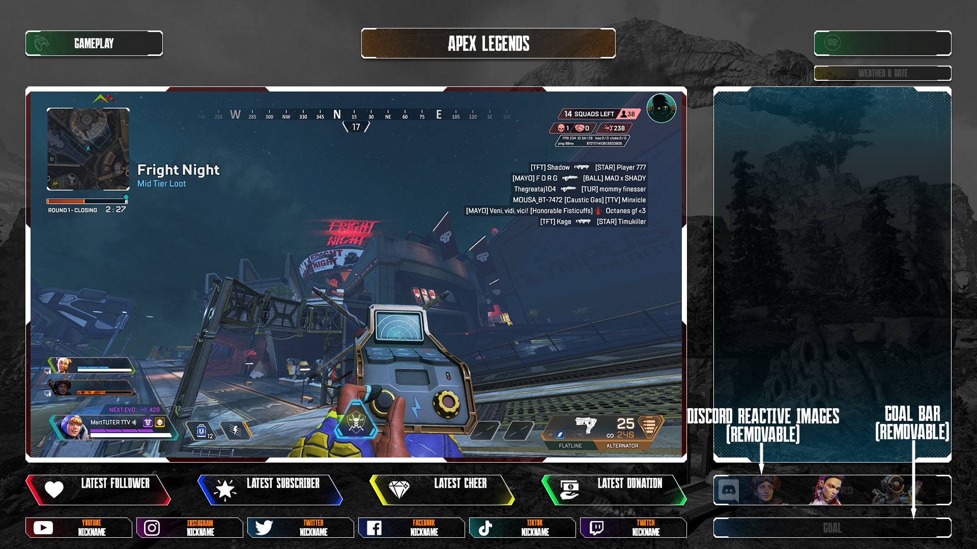 Apex Legends Animated Stream Overlay for OBS. Twitch Youtube - Etsy