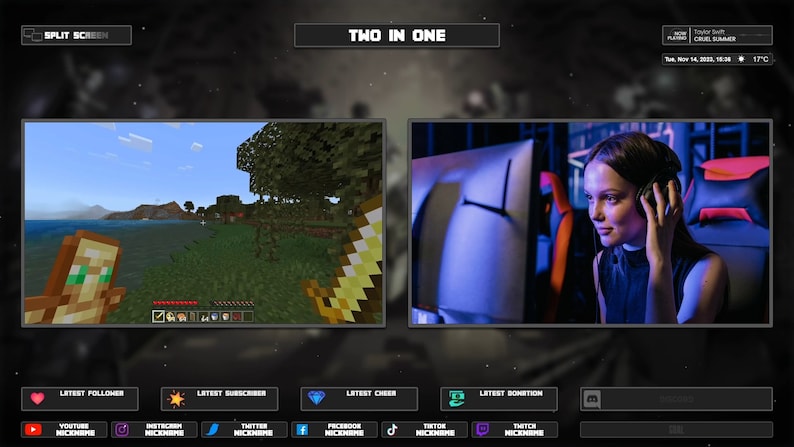 Minecraft Animated Stream Overlay for OBS. Twitch, Youtube, Kick ...
