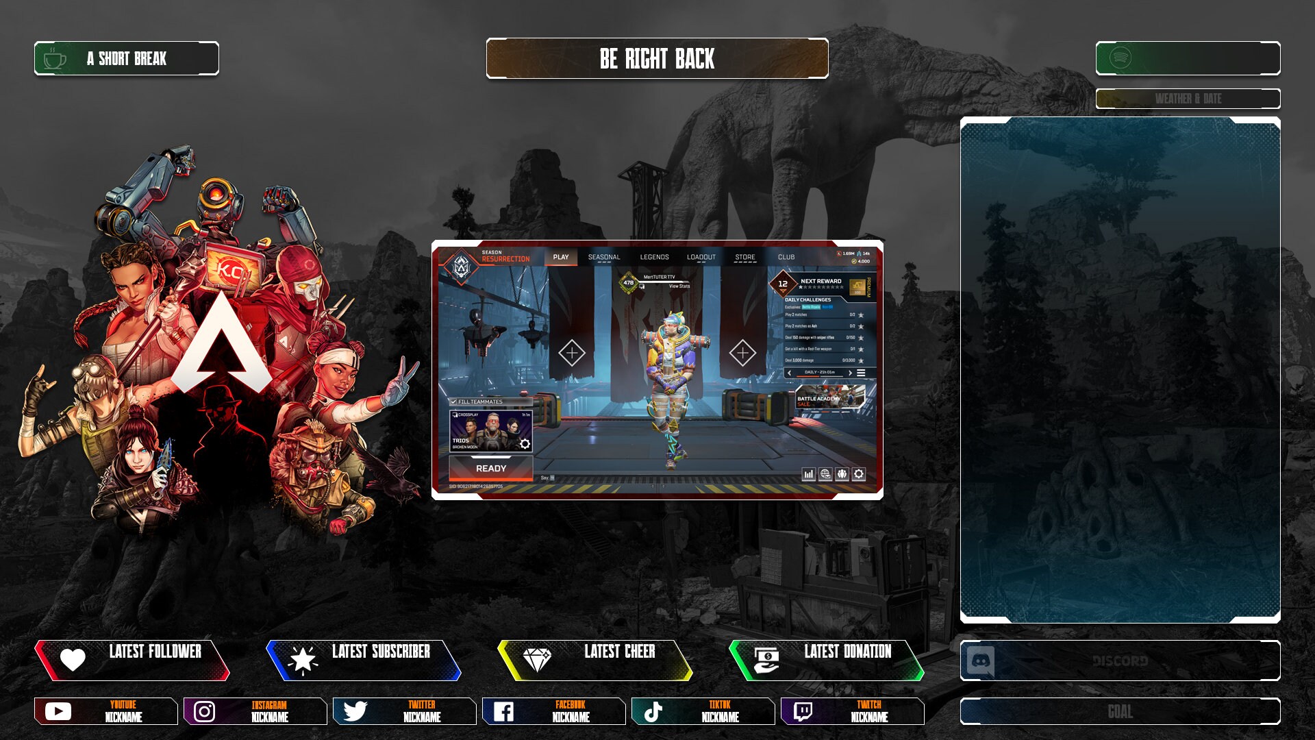 Apex Legends Animated Stream Overlay for OBS. Twitch Youtube - Etsy UK