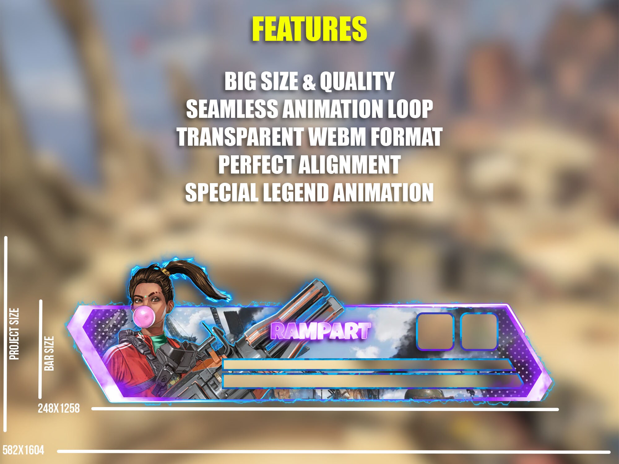 Apex Legends Rampart Custom Animated Health Bar Overlay for Twitch, Youtube, Tiktok, Facebook or ...
