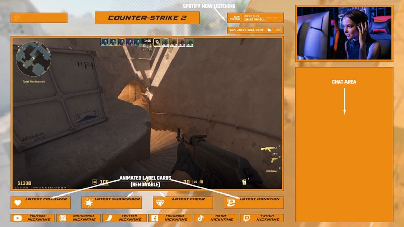 Counter-strike Animated Stream Overlay for OBS. Twitch, Youtube, Kick ...