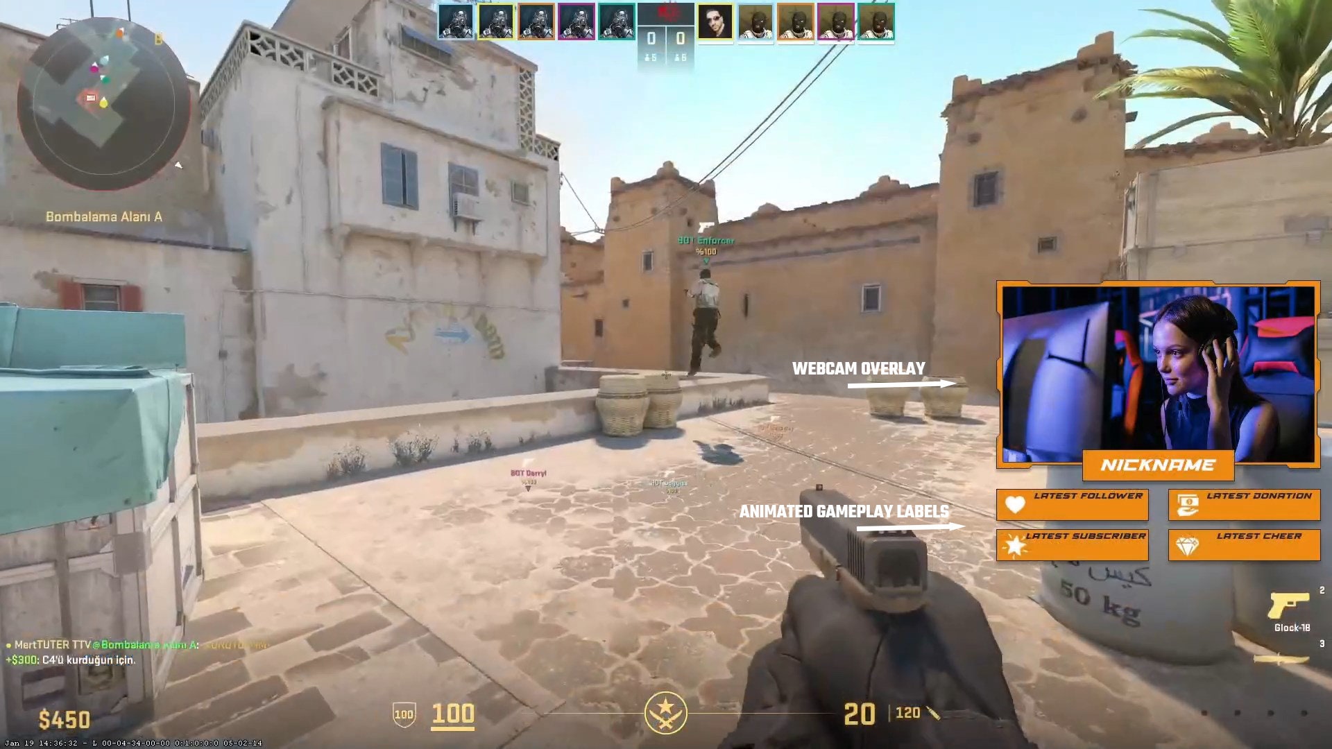 Counter-strike Animated Stream Overlay for OBS. Twitch, Youtube, Kick ...