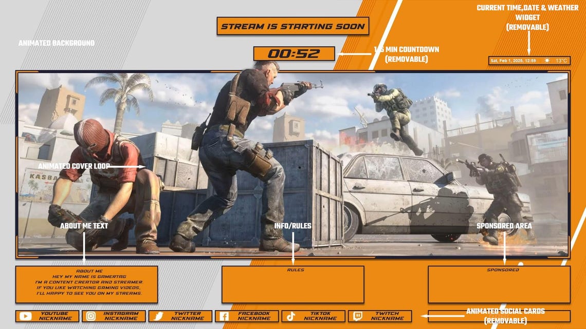Counter-strike Animated Stream Overlay: Twitch, Youtube, Kick (digital ...
