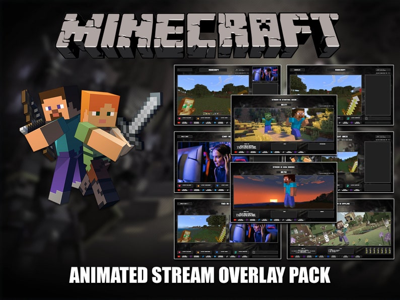 Minecraft Animated Stream Overlay for OBS. Twitch, Youtube, Kick ...