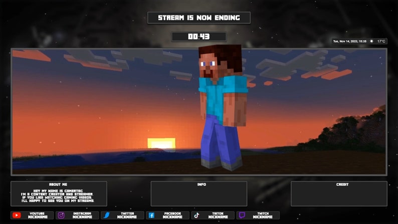Minecraft Animated Stream Overlay for OBS. Twitch, Youtube, Kick ...